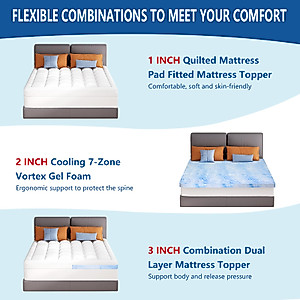 KAYFIA Dual Layer 3 Inch Memory Foam Mattress Topper Full,2 Inch Gel Memory Foam Plus 1 Inch Down Alternative Pillow Top Mattress Topper,with 8-21 Inch Deep Pocket,Support for Back (White, Full)