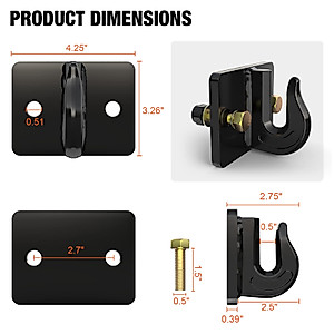 Sulythw Tractor Bucket Hooks, 3 Pack of Tractor Accessories with Heavy Duty Tow GRAP Hooks Loader Bucket Accessories for John Deere Kubota Kioti Compact Tractor(Max 15,000lbs, Black)