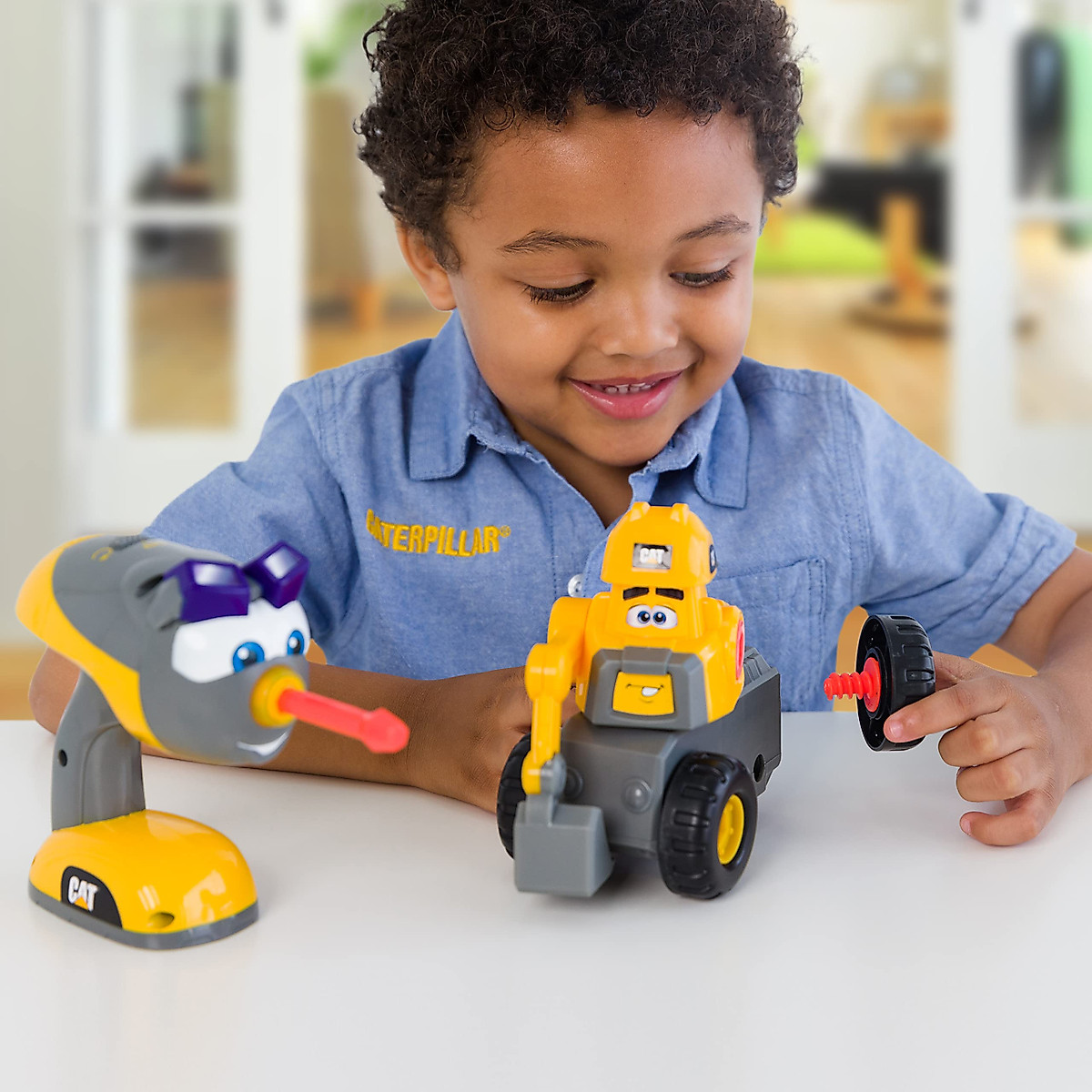 CAT Construction Toys, Fix-It Fleet Construction Toy Excavator, Ages 3+, Motorized Drill + Lights & Sounds, Improve Fine Motor Skills