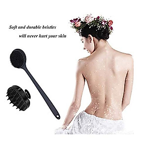 Cinlitek Silicone Body Scrubber & Scalp Massager, Long Handle Back Scrubber for Shower Brush,Exfoliating Body Scrubber, Shower Scrubber for Body Brush, Hair Dandruff Shampoo Brush for Men,Women&Kids