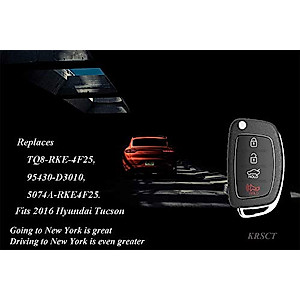 KRSCT Keyless Entry Remote Car Key Fob Replacement Fit For Hyundai Tucson 2016 2017 2018 2019 433 MHz (FCCID:TQ8-RKE-4F25)