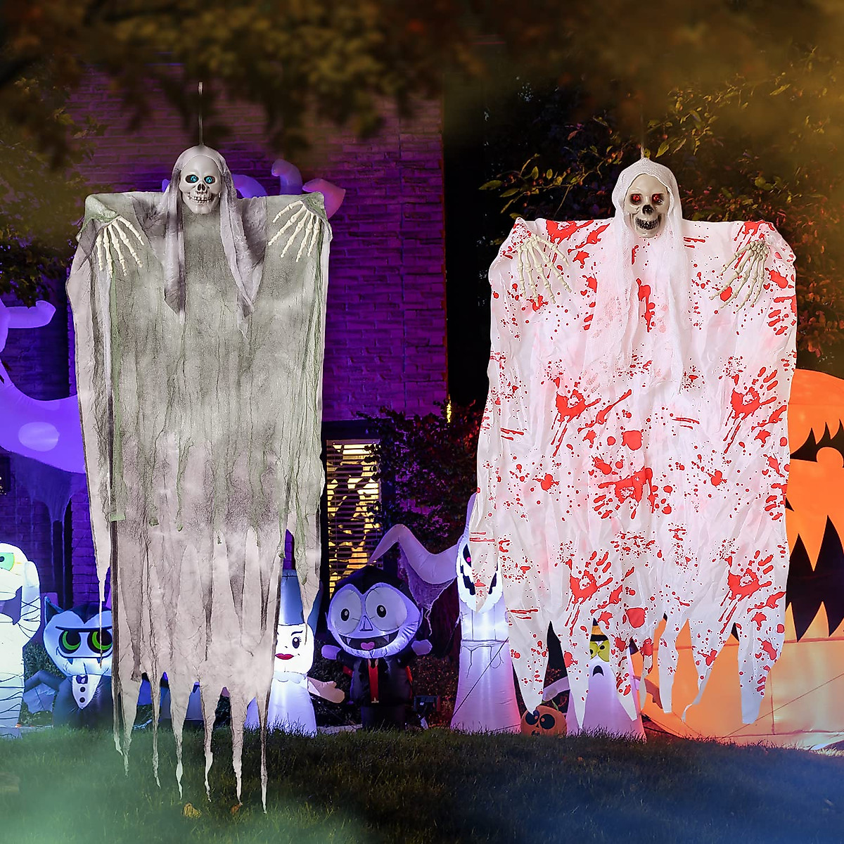 HOLYFUN 3 Pack 30" Halloween Hanging Skeleton Ghosts Decorations, Halloween Outdoor or Indoor Decor for Yard Patio Lawn Garden Haunted House