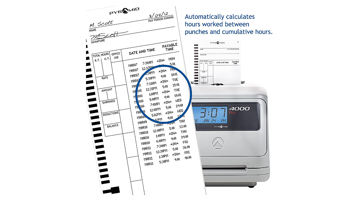 Pyramid Model 4000 Pro Auto Totaling Time Clock for SMBs