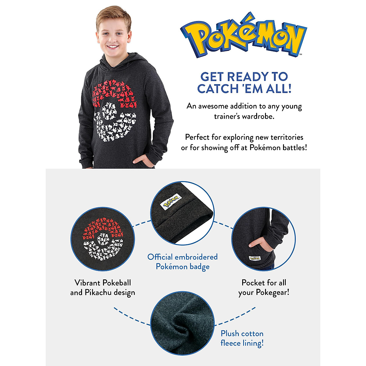 Pokémon Hoodie For Boys With Pokeball Design | Pikachu Kids Hoodies Size 8 Multicolored