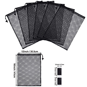 TecUnite 10 Pcs Mesh Bags Drawstring Laundry Bags Large Nylon Mesh Bags Gift Bag Dishwasher Bag with Sliding Drawstring for Kitchen Jewelry Gifts Wedding Favor Home(12 x 16 Inch,Black)