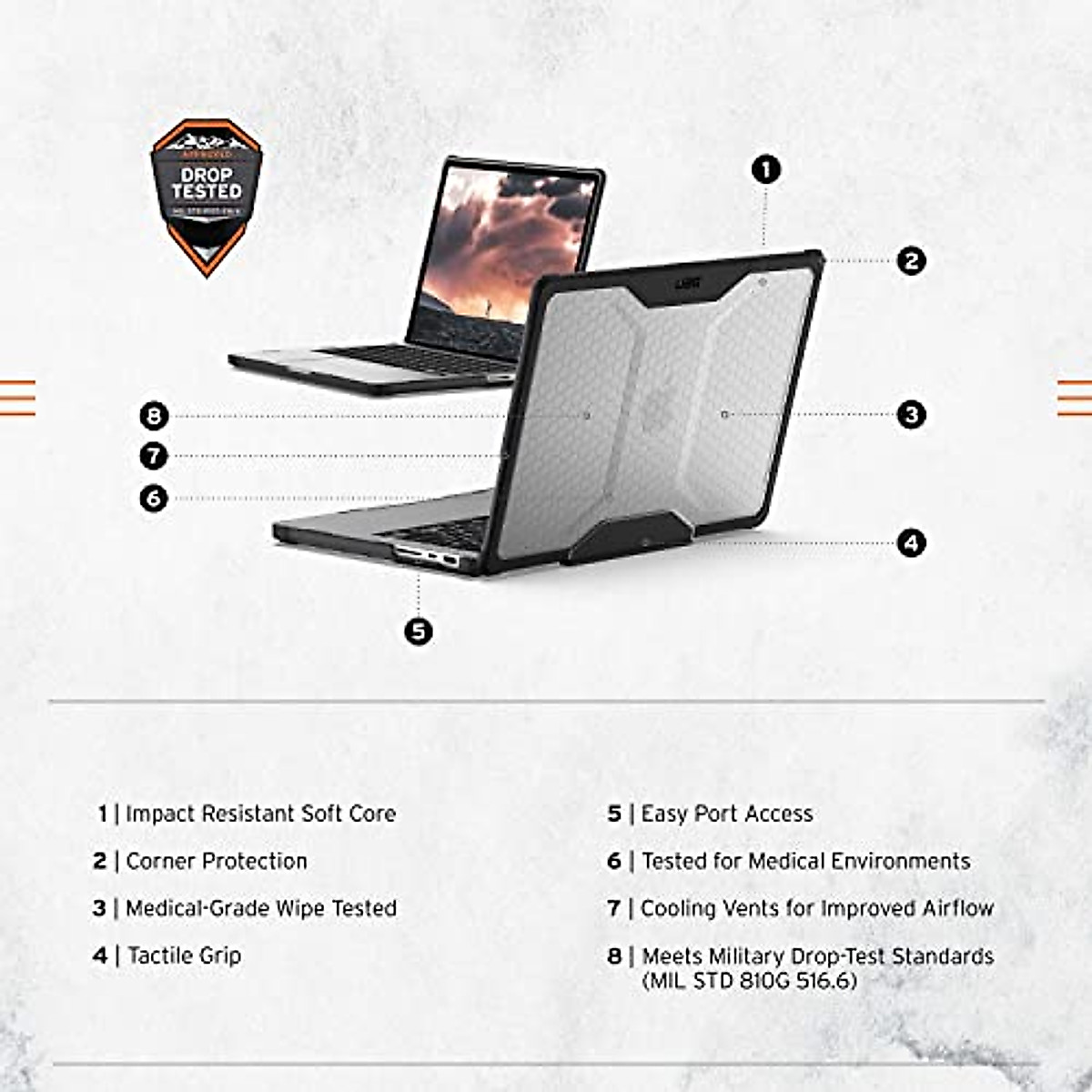 UAG Designed for MacBook Pro 14" Case 2021-2023 A2918 A2992 M3/M3 Pro/M3 Max, M2 Pro/Max, M1 Pro/Max Rugged Touch ID Military Drop Tested Plyo Laptop Cover by URBAN ARMOR GEAR, Translucent Clear Ice