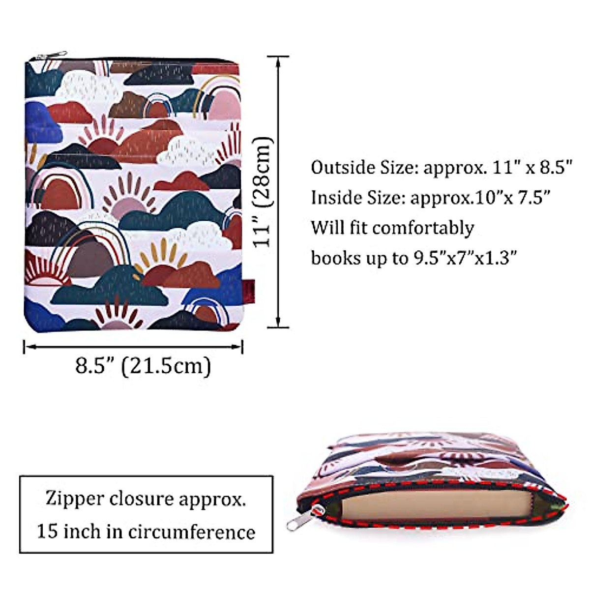 Whimsical Clouds Book Sleeve, Book Covers for Paperbacks, Washable Fabric, Book Sleeves with Zipper, Medium 11 X 8.5 Inch