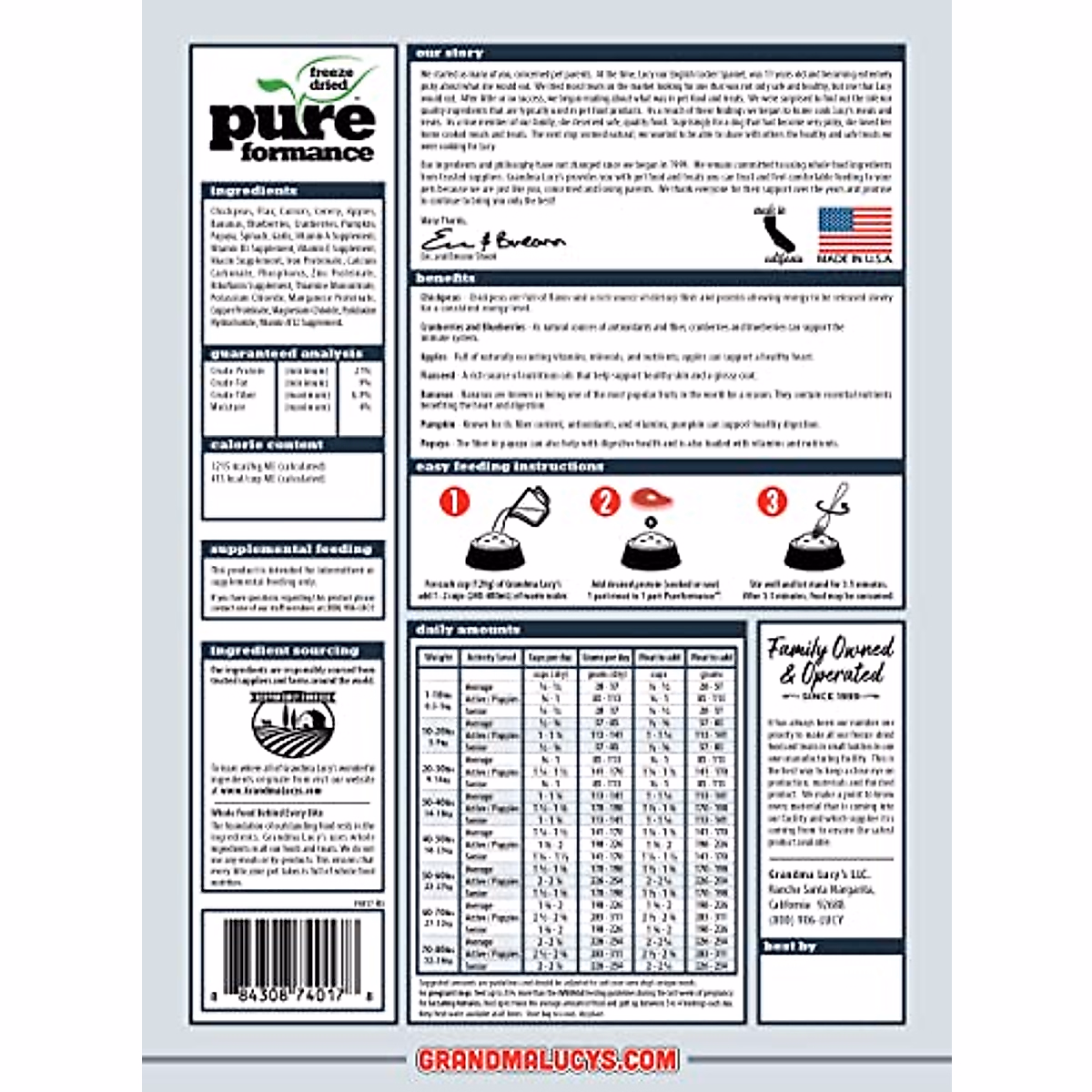 Grandma Lucy's PUREformance Pre-Mix Dog Food, Grain Free and Freeze-Dried - 3Lb Bag