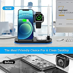 WAITIEE Wireless Charging Station 4 in 1,Charging Dock Station Compatible with Apple iWatch SE 7 6 5 4 3 2, AirPods Pro and Pencil, 15W Fast Wireless Charger for iPhone 13 Pro,12,11,11 Pro Max, XR, XS