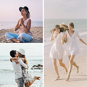 Koreshion Women Straw Panama Hat Summer Wide Brim Fedora Cap Beach Sun Hats UV UPF50+ White