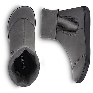 WHITIN Women's Wide Barefoot Chelsea Boots Mid-Calf Minimalist Bootie Zero Drop Flat Size 9 Pull-On Cowboy Cowgirl Leather Flat Shoes Fashion Grey 40