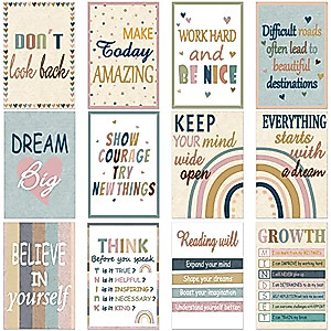 60 PCS Boho Motivational Postcards  for Kids Boho Rainbow Affirmation Postcards Bohemian Blank Encouragement Postcards Inspiration Note Cards for Classmates Friends Teachers Exchange