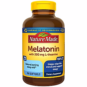 Nature Made Melatonin 3 mg with L-Theanine 200 mg, Dietary Supplement for Restful Sleep, 150 Softgels, 150 Day Supply