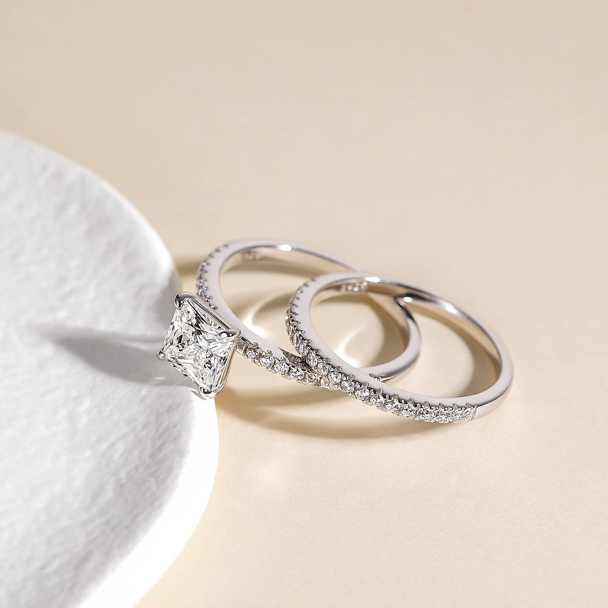 EAMTI 2CT 925 Sterling Silver Bridal Ring Sets Princess Cut CZ Engagement Rings promise rings for her wedding bands for Women Size 6