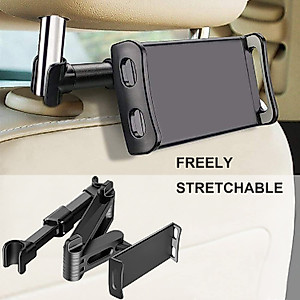 Timewall Car Headrest Tablet Mount, Backseat Seat Universal Tablet Cell Phone Holder 360° Swivel Rotating Angle Adjustable Stretchable for iPad iPhone, Samsung, Switch, 5-11" Tablet Phone Black