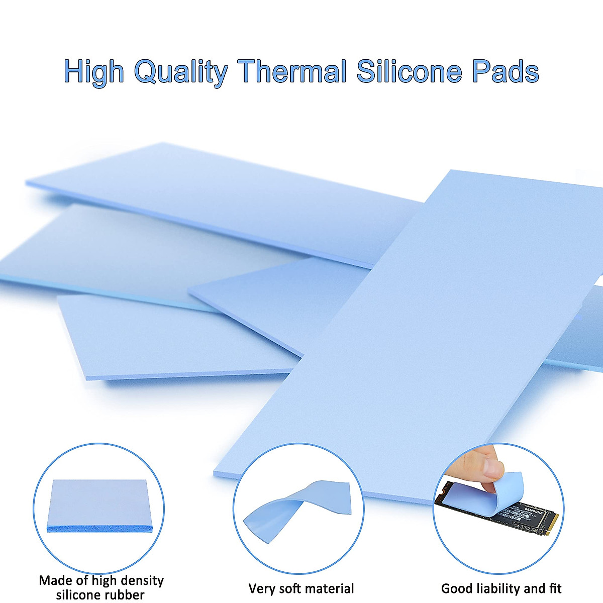 A ADWITS [ 6-Pack ] Thermal Conductive Silicone Pads, Soft Safe Simple to Apply for SSD CPU GPU LED IC Chipset Cooling -Blue