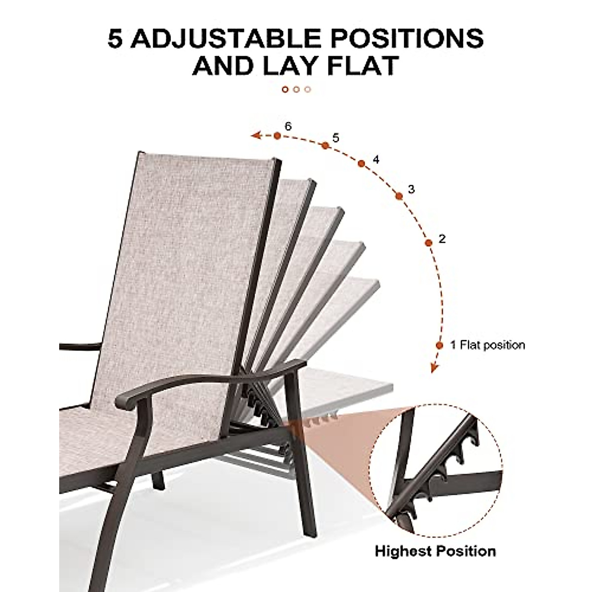 Crestlive Products Aluminum Adjustable Chaise Lounge Chair Five-Position and Full Flat Outdoor Recliner All Weather for Patio, Beach, Yard, Pool (2PCS Beige)