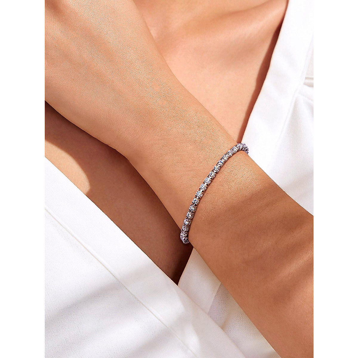 Dainty Cuban Link Chain Bracelet for Women,925 Sterling Silver Bracelet White Gold Plated Hip Hop CZ Diamond Mens Bracelet for Jewelry Gifts (Sliver, 18.6)