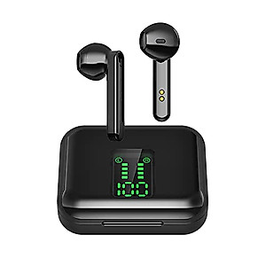 Acuvar Fully Wireless Bluetooth 5.0 Rechargeable iPX5 Water & Sweat Proof Earbud Headphones w Microphone, Touch Controls, Smart LCD Charging Case, Surround Stereo Bass and Noise Cancelling (Black)