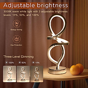 Mayful Modern Table Lamp, RGB Table Lamp，LED Spiral Lamp, Silver Bedside Lamp with 7 Colors 10 Light Modes, Touch Dimmable Nightstand Lamp for Bedroom Living Room Home Office, 15W