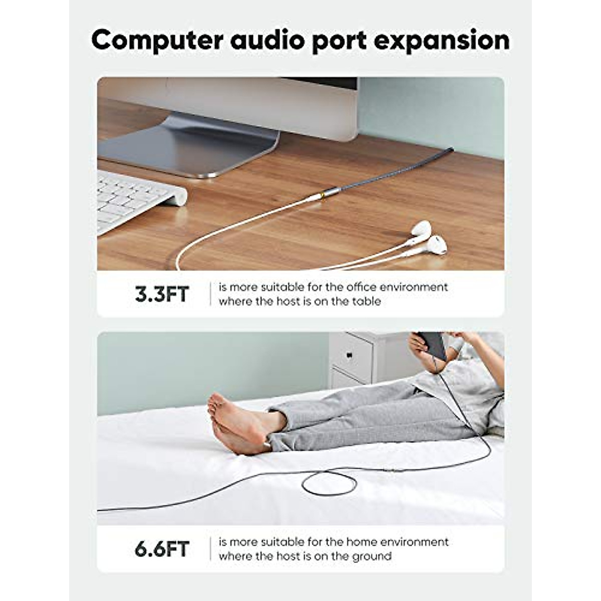 oldboytech 2 Pack Headphone Extension Cable, 3.5mm Extension [6.6ft/2M, Hi-Fi] Nylon-Braided Male to Female AUX Extension Cord Compatible with iPad iPod Speaker Smartphone Tablets & More