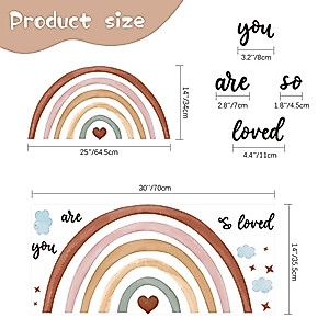 Rainbows Wall Decal, Boho Rainbow Stickers Large Rainbow Wall Decor Peel and Stick Wallpaper for Girl Bedroom Baby Shower Nursery Kid Playroom Classroom Decor You are So Loved 30 x 14 inches (Boho)