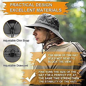 Sun Hats for Men Women for Fishing, Wide Brim Sun Protection Hat with Breathable for Safari, Fisherman, Hiking, Boonie Hats (Gray)