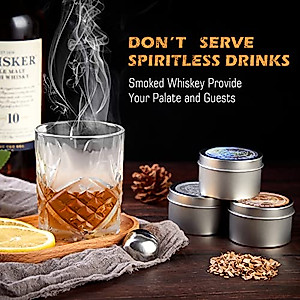 Cocktail Smoker Kit, Whiskey Smoker Kit, Stainless Steel Drink Smoker, Bourbon Smoker Kit with 4 Flavor Wood Chips, Old Fashioned Smoker Kit with Carrying Case, Whiskey Gifts for Men (Stainless Steel)