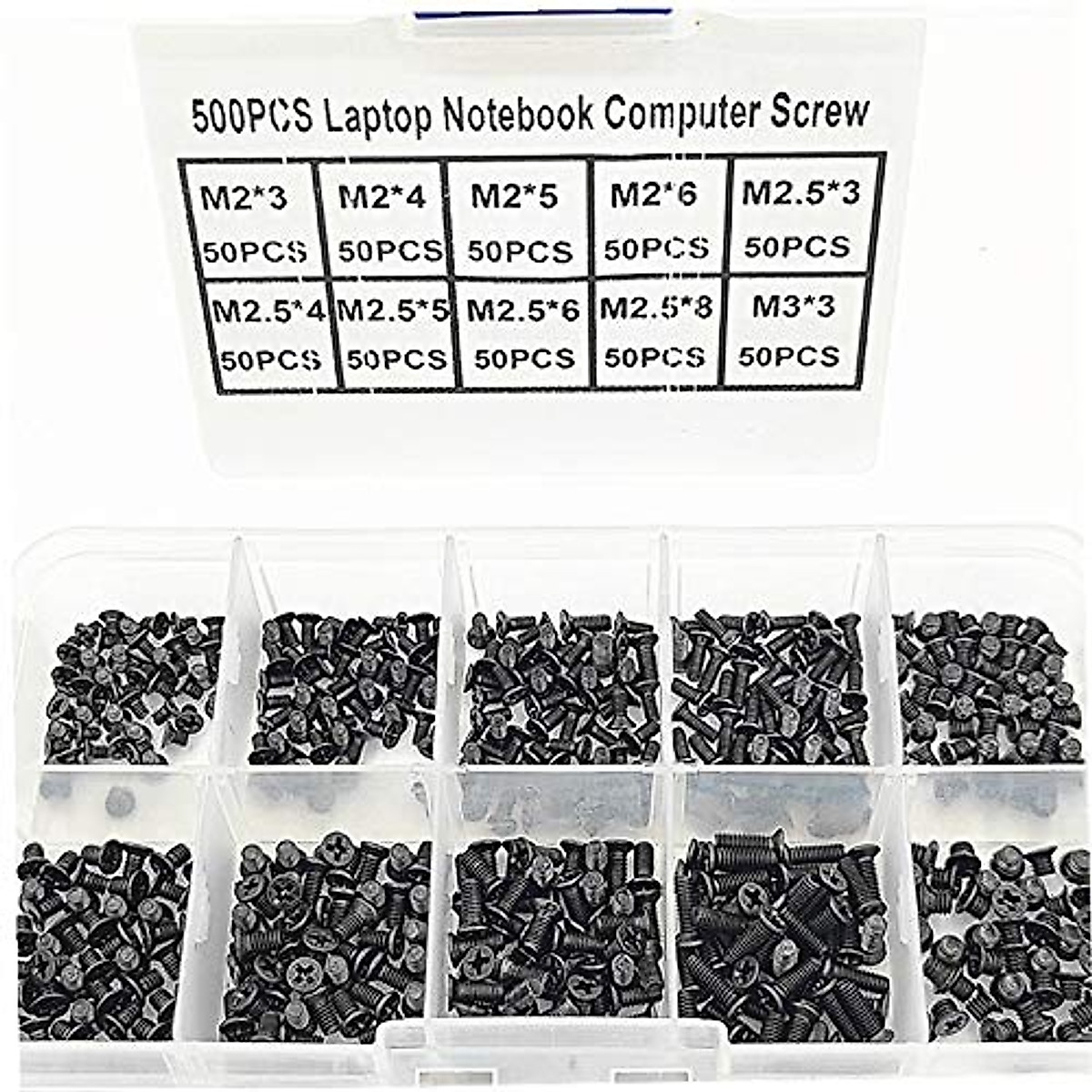 500Pcs M2 M2.5 M3 KM Screw Flat Head Screws for Laptop Notebook Screws Set Kit for Computer Small Screw. - (Black) SCRW-024676
