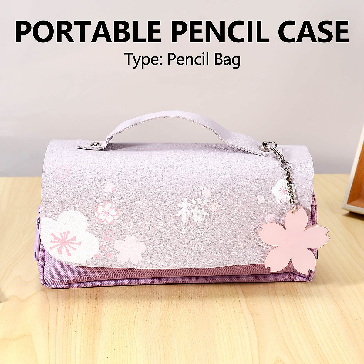 Limnyves Purple Blossom Pencil Case PU Leather Pencil Case Stationery Pencil Case Pencil Case Pencil Case
