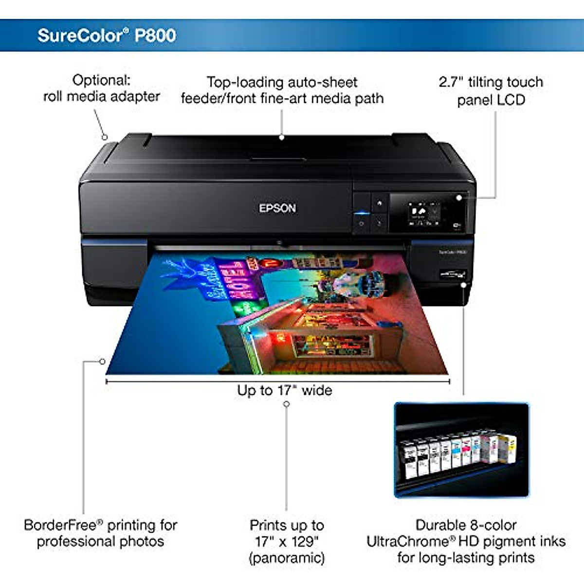 Epson SureColor P800 17" Inkjet Color Printer,Black