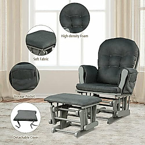 Costzon Baby Glider and Ottoman Cushion Set, Wood Baby Rocker Nursery Furniture, Upholstered Comfort Nursery Chair & Ottoman with Padded Arms (Dark Gray)