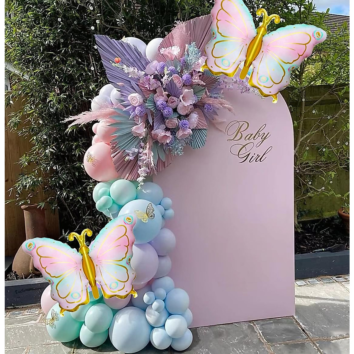 2Pcs Big Butterfly Balloons Pastel Pink Butterfly Foil Mylar Balloon,Colorful Butterfly Themed Baby Shower Girl Birthday Party,Wedding Summer Party Decorations Supplies(Light Pink Gradient Gold)