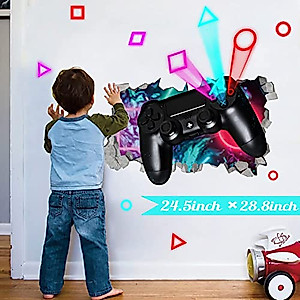 KOKOLAP Game Wall Decals,Gaming Wall Stickers for Teen Boys Room,3D Broken Wall Decals Gamer Controller Sticker Peel and Stick,Video Gaming Wallpaper for Kids Bedroom Playroom Nursery Boys Gift Decor
