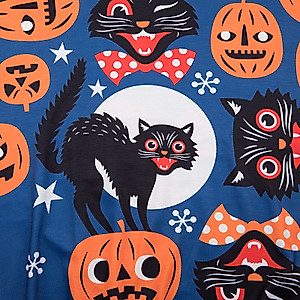 Neyaolk Women Halloween Sweatshirt Pullover Lightweight - Pumpkins Cats Moon Printing Raglon Long Sleeve Blouse Blue XXL