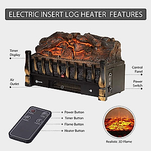 VIVOHOME 20 Inch Electric Fireplace Logs with Realistic Quartz Ember Bed, Log Heater Insert for Existing Fireplace, Overheating Protection, Timer, Remote Control, Gold