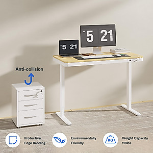 FLEXISPOT Comhar Electric Standing Desk with Drawers Charging USB Port, Height Adjustable 48" Whole-Piece Quick Install Home Office Computer Laptop Table with Storage (Maple Top + White Frame)