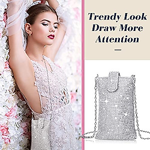 Weewooday Clutch Purses for Women Wedding 2 Pieces Rhinestone Evening Triangle Bling Handbag Cell Phone Crossbody Bag (Silver)