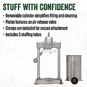 LEM Products Mighty Bite Vertical Stainless Steel 5 Pound Capacity Sausage Stuffer with Plastic Stuffing Tubes,Silver