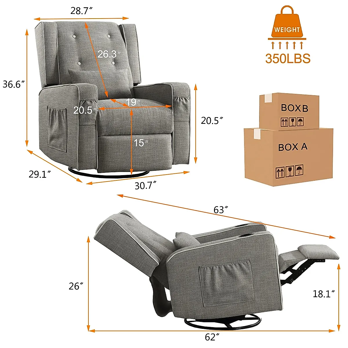 OQQOEE Rocking Chair Nursery Baby Rocker Swivel Chair Glider Rocker Recliner Cozy Swivel Rocking Chairs with Cup Holders,Pockets for Living Room Baby Room (Beige 1 PC)