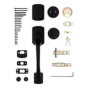 Kwikset Prague Handleset with Round Pismo Door Knob featuring SmartKey Security - Single Cylinder - Matte Black