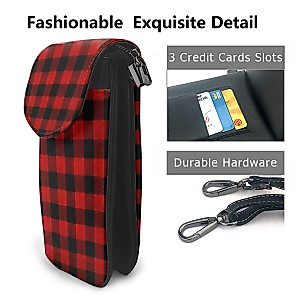 YongColer Fashionable Red Black Buffalo Check Plaid Pattern Cell Phone Small Shoulders Bag Crossbody Pouch Smartphone Outdoor Pack For Travel Work Shopping Walking