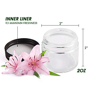 Hoa Kinh 2 ounce Glass Jars with Lids, 24 Pack Round Glass Jars, Small Clear Glass Container with Black Plastic Smooth Lids