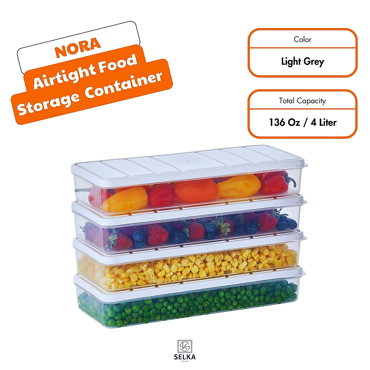 Selka Home - Airtight Food Storage Containers with Lids, Freezer Organizer Bins, Nora 4 Piece, 34 Oz, Storage Container, Ecru