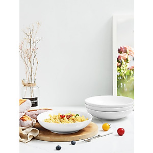 Yedio Pasta Bowls, 38 Ounces Porcelain Salad Bowls for Kitchen, Shallow Pasta Bowls Set, White Soup Bowls, Oven Dishwasher Safe, Set of 4