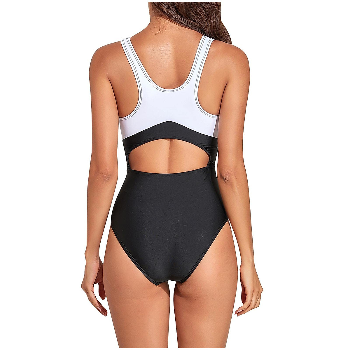Women High Cut Vintage Monokini Tummy Control Retro Swim Top One Piece Modest Swimwear Slimming Bathing Suit