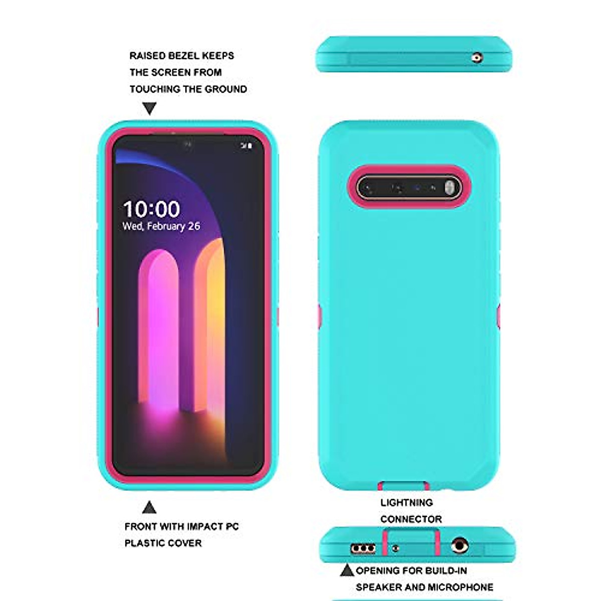 LG V60 Case, LG G9 ThinQ/LG V60 ThinQ 5G Case, Thybx [Drop Protection] Full Body Shock Dust Absorbing Grip Plastic Bumper TPU 3-Layers Durable Solid Phone Sturdy Hard Cases Cover [Turquoise]