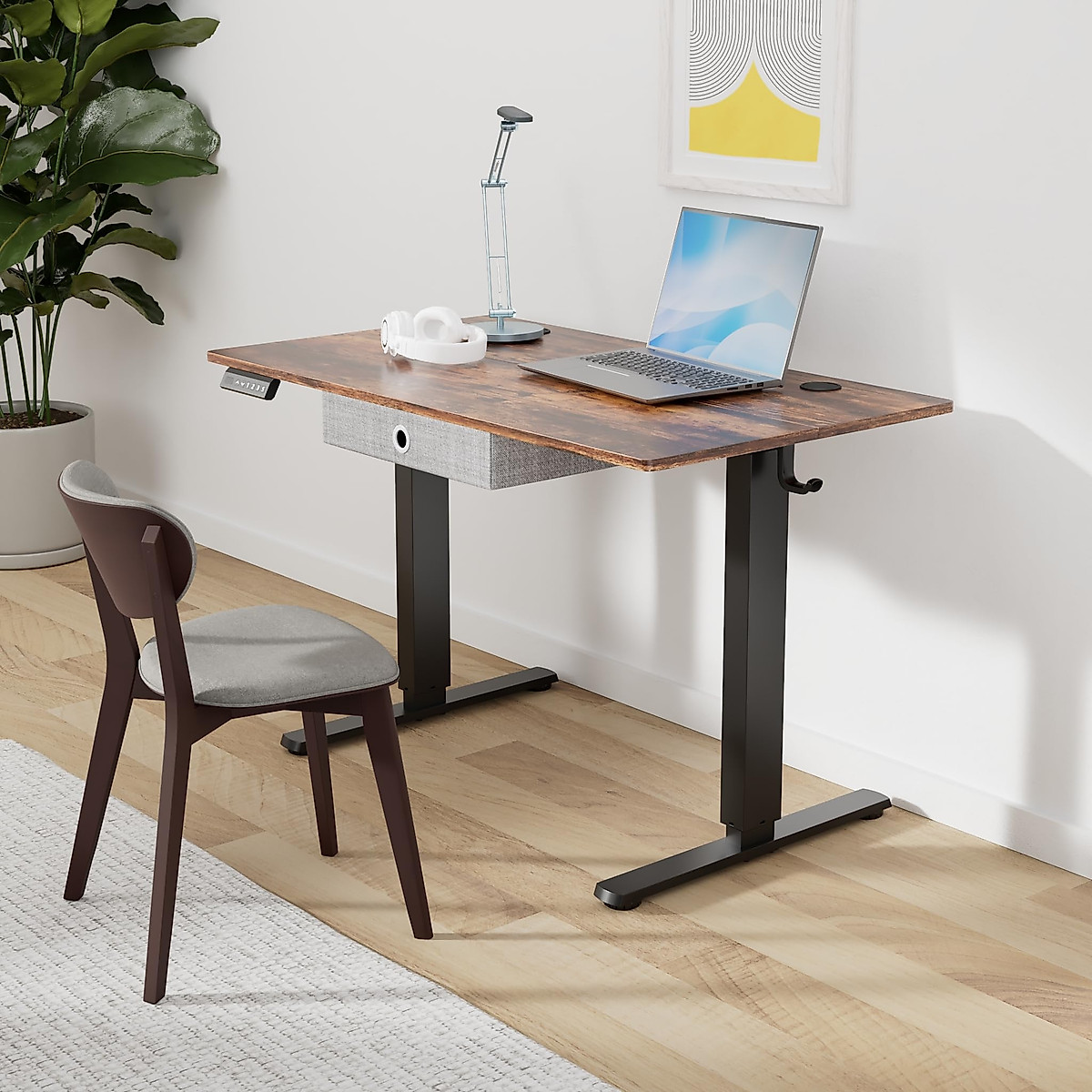 Sweetcrispy Electric Standing Desk Adjustable Height, 48 x 24 inch Stand up Sit Stand Desk with Keyboard Tray, Ergonomic Home Office Rising Table Computer Workstation Gaming Work Desk, Rustic Brown