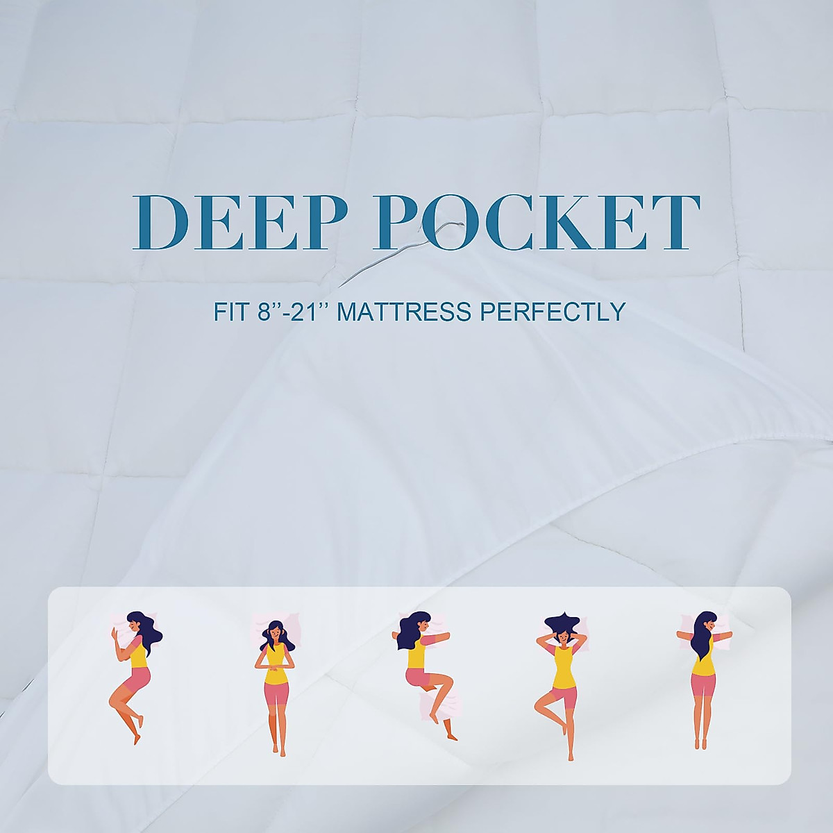 BJKE Mattress Topper Pad Full - Pillow Top Plush Thick Mattress Topper Pad Cover, Mattress Topper 3D Snow Down Alternative Overfilled Plush Mattress Pad with 8-21" Deep Pocket, White