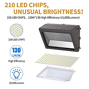 LED Wall Pack Light, 120W 15600LM with Dusk to Dawn Photocell 5000k (100-277V), DLC ETL Certified, Suitable for Outdoor Shop Commercial Security WallPack Lighting for Outside Warehouse, Parking Lot